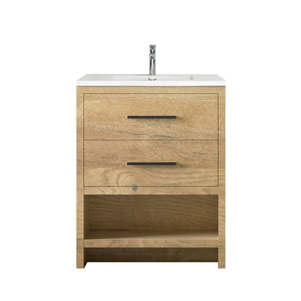 GEF Brinley 24-in Freestanding Rough Oak Vanity with White Polymarble ...