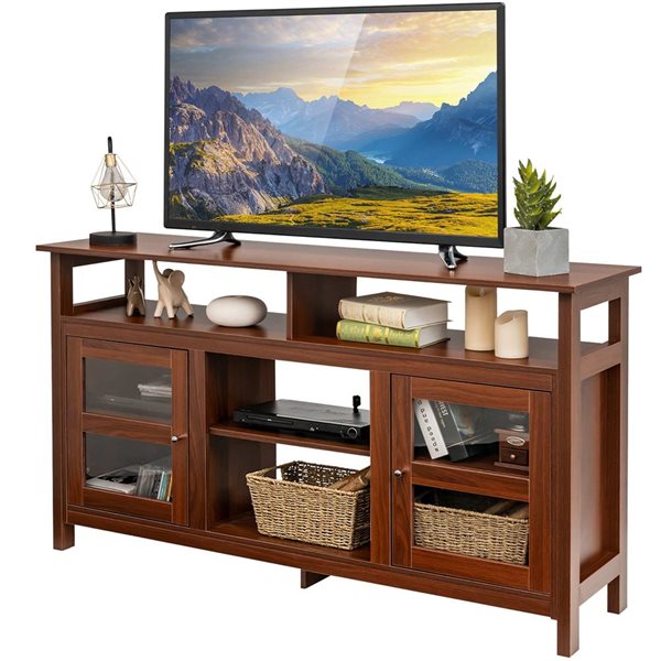 Costway 58-in Rectangle Wood TV Stand Entertainment Console Center w/ 2 ...