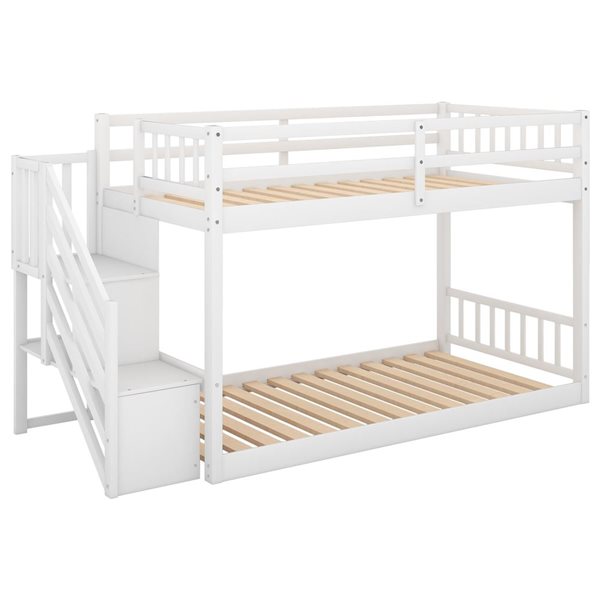 Lit superposé en bois Mondawe avec escalier muni de rangement, blanc MO ...