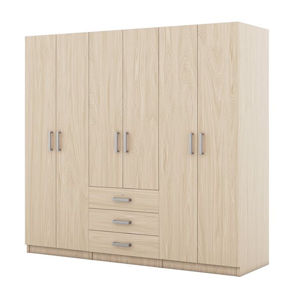 Mondawe 6-Door Wooden Wardrobe w/ Big Drawers Bedroom Storage - Brown ...