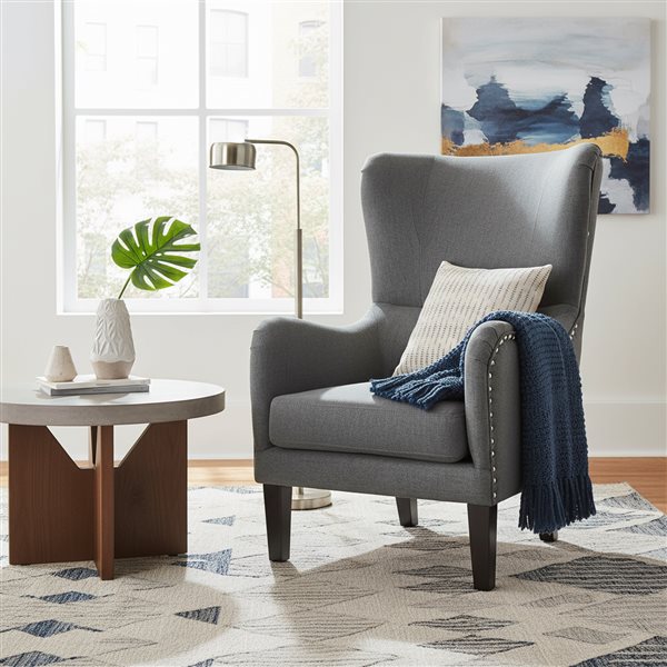 Homy Casa High Back Studded Club Chair w/ Rubberwood Legs and Nailhead ...