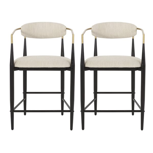 Set of 2 Homy Casa Bar Stools w/ Gold Accented Iron Frame - Cream ...