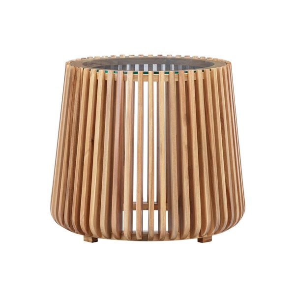 LH Home Bungalow 24-in Round Tempered Clear Glass Top Wood Drum Table ...