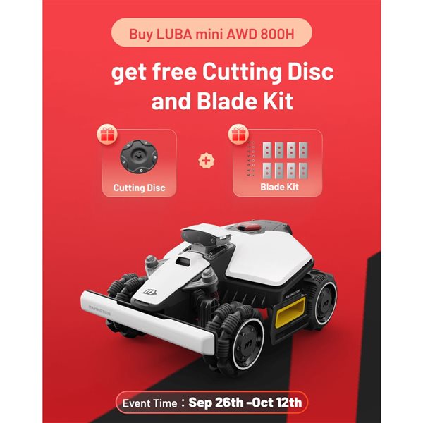 Mammotion LUBA Mini AWD 800H 20 V Robot Lawn Mower w/ 4G for Max 0.25 ...
