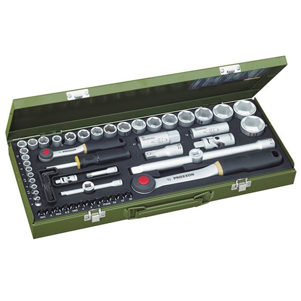 PROXXON 56-Pc Metric Chrome Vanadium Steel Ratchet and 6-Point Socket ...