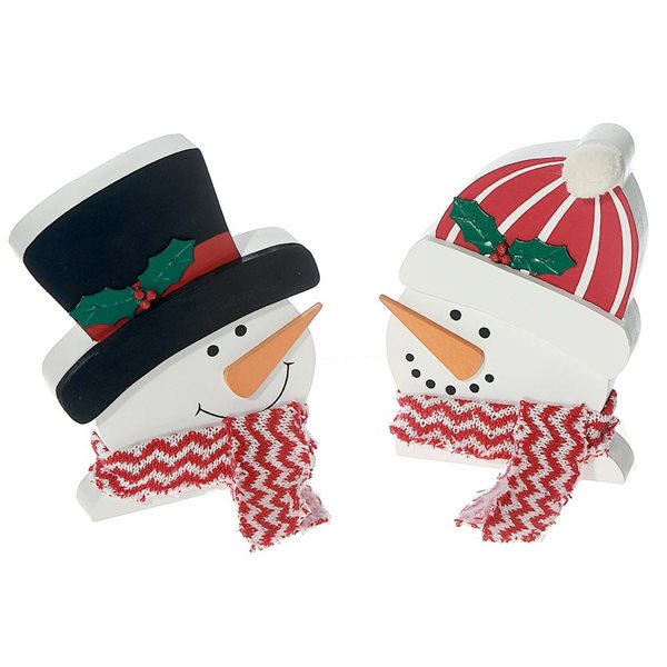 iH casadécor Assorted MDF Snowman Head with Scarf Block Christmas ...