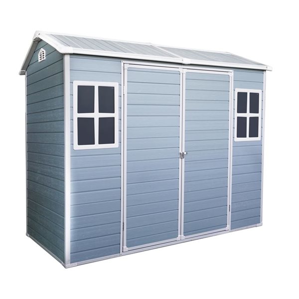 Mondawe 8 x 4-ft Grey Resin Storage Shed w/ 2 Windows and White Trims ...