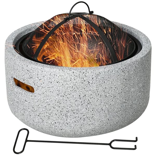 Outsunny 18-in Round Outdoor Wood-Burning Fire Pit w/ Screen and Poker ...