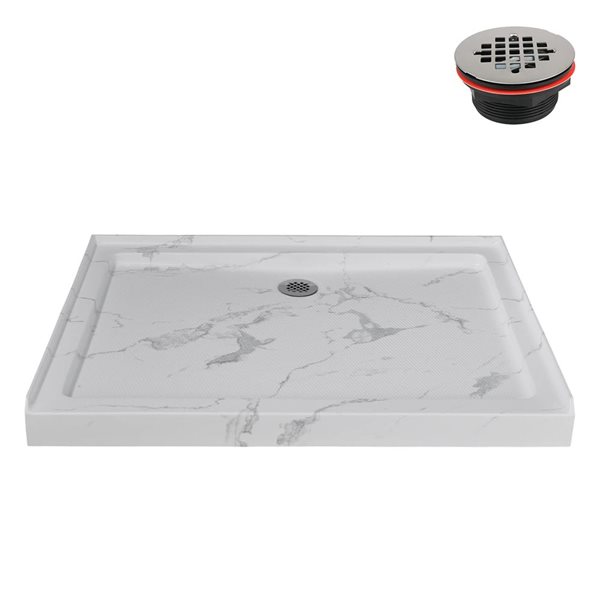 Streamline 48 x 36-in Alcove Acrylic Shower Base w/ Included Right Side ...