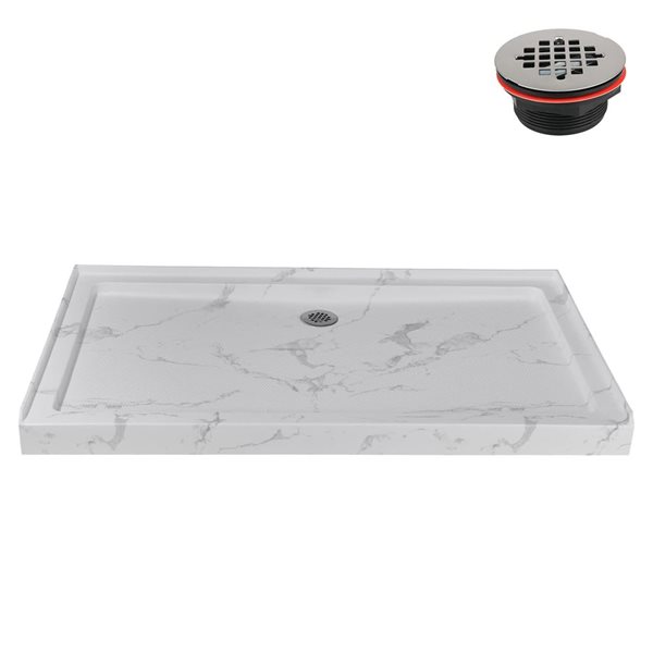 Streamline 60 x 36-in Alcove Acrylic Shower Base w/ Included Right Side ...