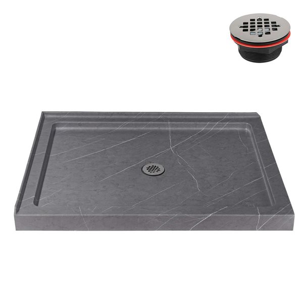 Streamline 48 x 36-in Corner Acrylic Shower Base w/ Included Centre ...