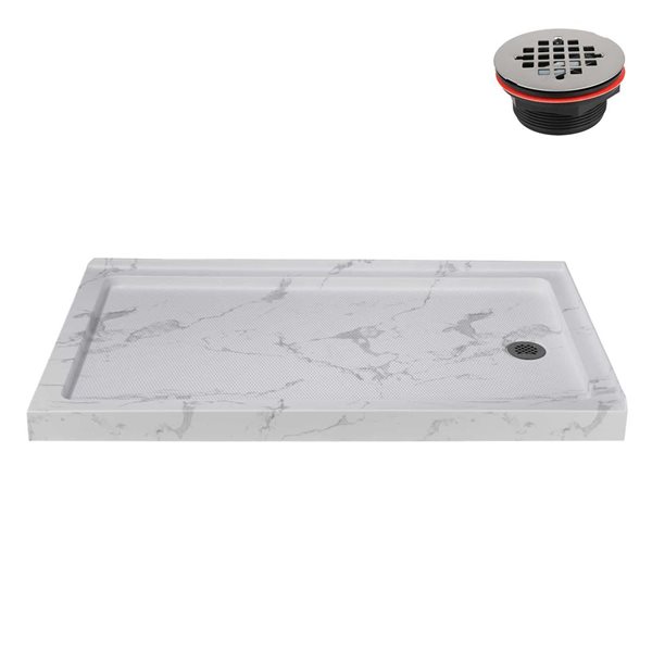 Streamline 60 x 36-in Corner Acrylic Shower Base w/ Included Right Side ...