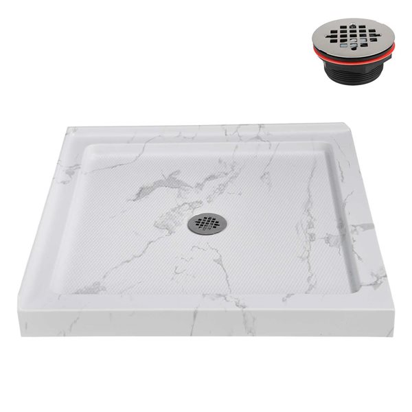 Streamline 36 x 36-in Corner Acrylic Shower Base w/ Included Centre ...