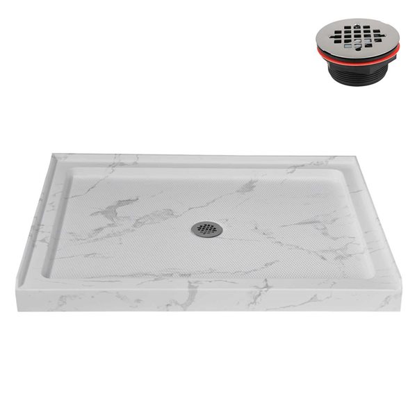Streamline 48 x 36-in Alcove Acrylic Shower Base w/ Included Centre ...