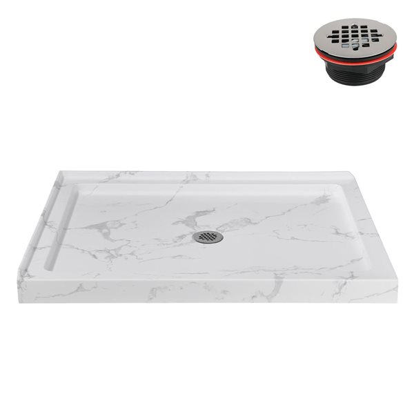 Streamline 48 x 36-in Corner Acrylic Shower Base w/ Included Centre ...