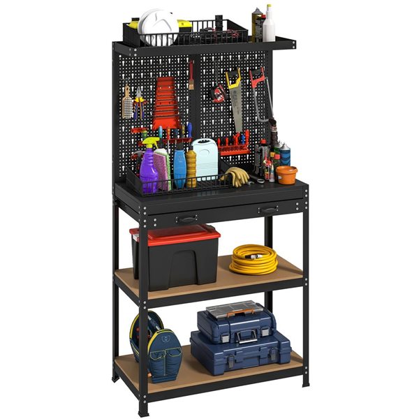 HOMCOM 31.5-in Steel Workbench with Pegboard and Hanging Kits, 2 ...