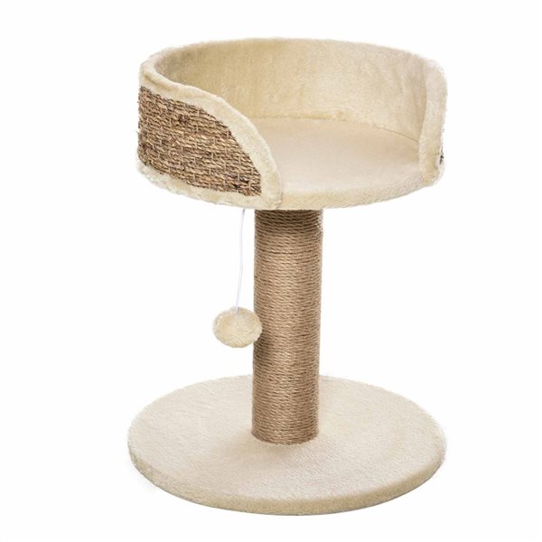 PawHut Small 16x16x19 in Beige Particleboard Sisal Perch with Toy Ball ...