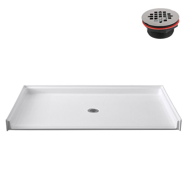 Streamline 60 x 36-in Alcove Acrylic Shower Base in Glossy White With ...