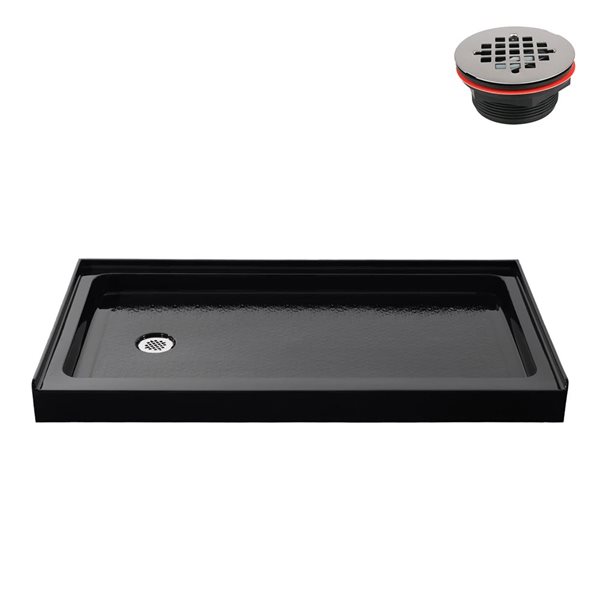 Streamline 60 x 32-in Alcove Acrylic Shower Base in Glossy Black With ...
