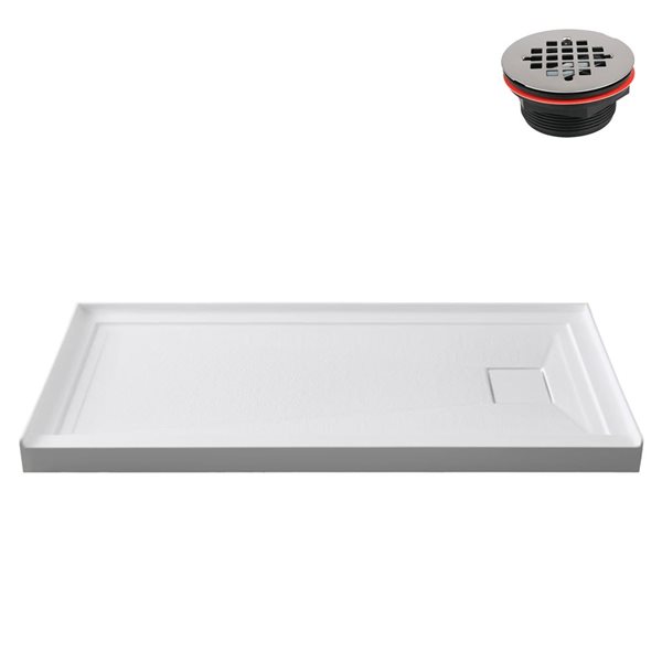 Streamline 72 x 36-in Alcove Acrylic Shower Base in Glossy White With ...