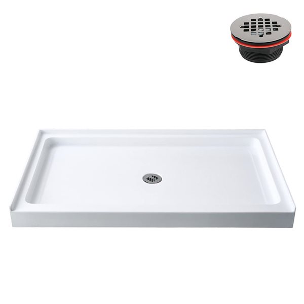 Streamline 60 x 34-in Alcove Acrylic Shower Base in Glossy White With ...