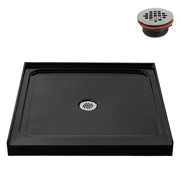 Streamline 36 x 36-in Alcove Acrylic Shower Base in Glossy Black With ...