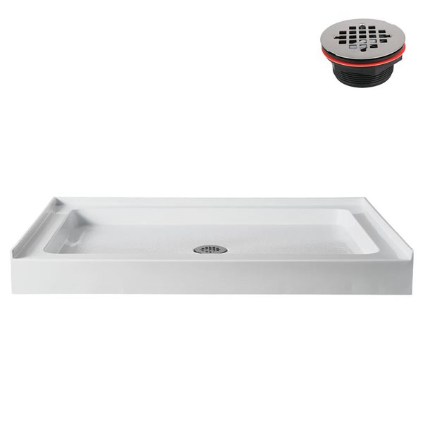 Streamline 48 x 34-in Alcove Acrylic Shower Base in Glossy White With ...