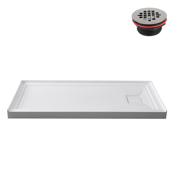 Streamline 60 x 32-in Alcove Acrylic Shower Base in Glossy White With ...