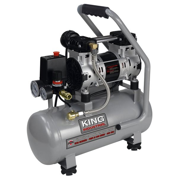 King Industrial 120V 150 PSI Ultra-Quiet 11.4-L Oil-Free Electric Air ...