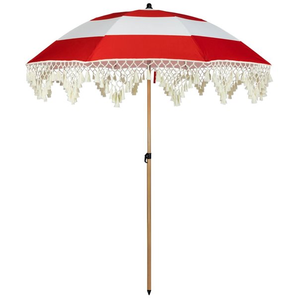Northlight 6.5-ft Striped Outdoor Macrame Boho Beach Market Umbrella ...
