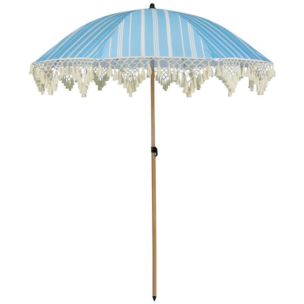 Northlight 6.5-ft Striped Outdoor Macrame Boho Beach Market Umbrella ...