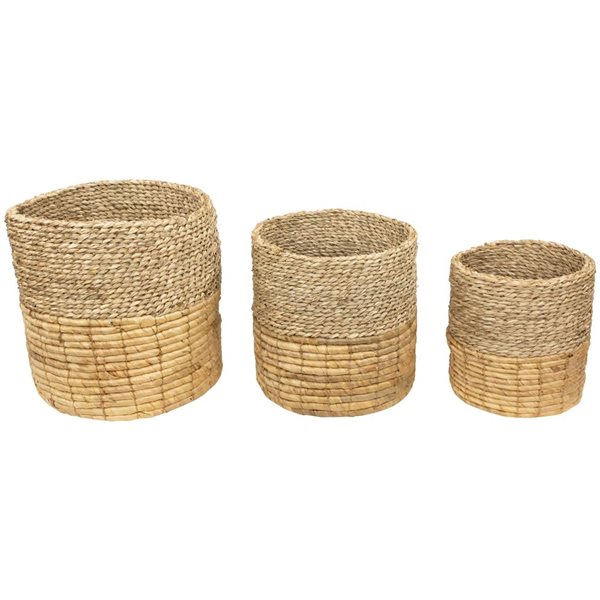 Northlight 13.75-in 3-Pc Tan and Brown Twist Woven Round Storage ...