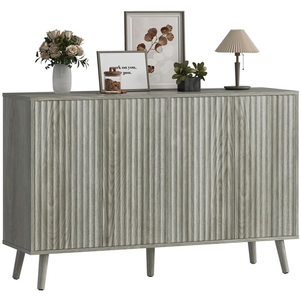 HOMCOM Light Grey Fluted Buffet Cabinet with Adjustable Shelves 83B ...