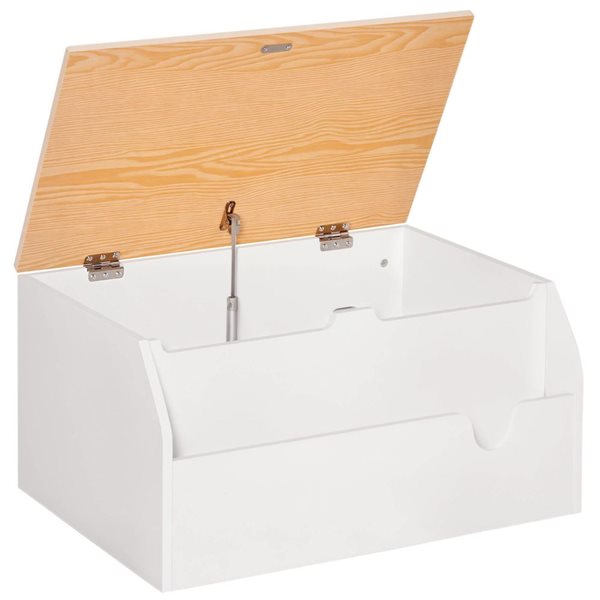Qaba White and Natural Wooden Kids Toy Box with Lid & Safety Hinge 311 ...