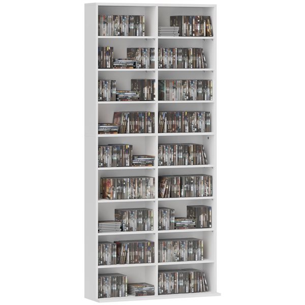 Étagère à DVD HOMCOM blanche avec 18 compartiments et 14 tablettes ...