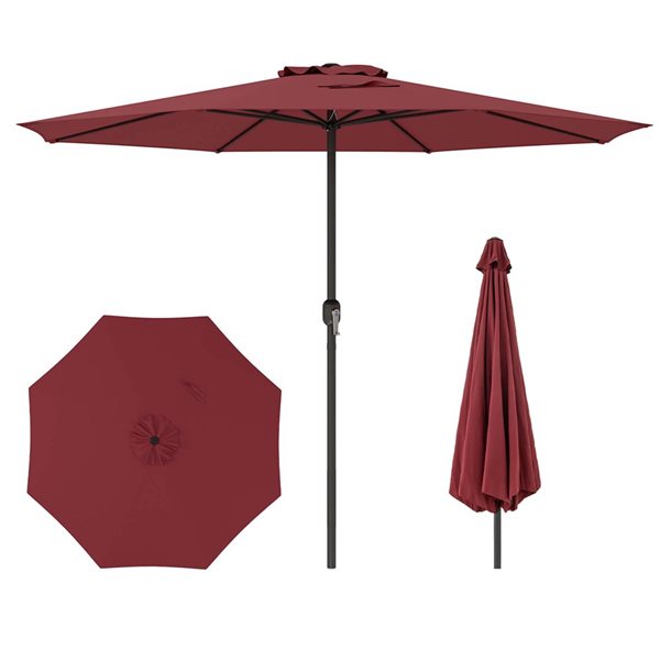 Costway 12-ft Red Outdoor Market Patio Umbrella with Crank Handle & 8 ...