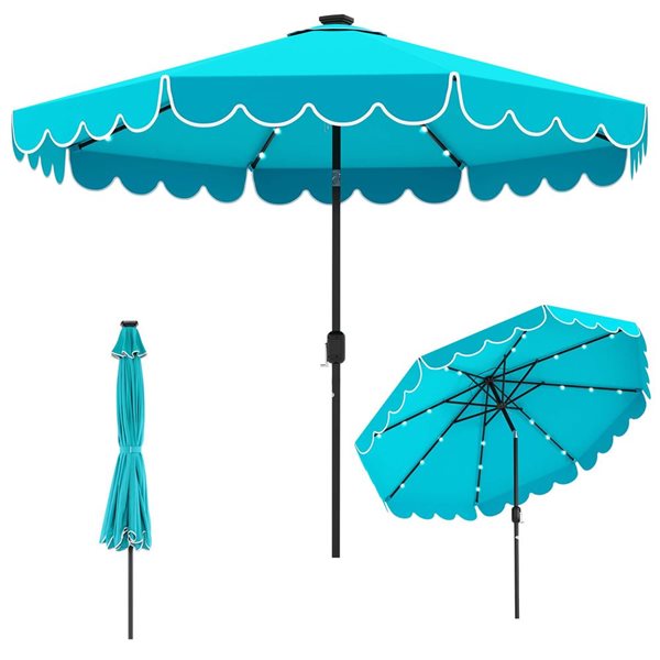 Costway 10-ft Turquoise Solar Patio Umbrella with 24 LED Lights, 8 Ribs ...