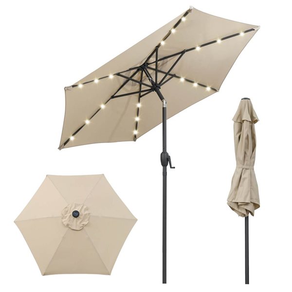 Costway 7.5-ft Beige Solar Powered Patio Umbrella HCST07477 | RONA