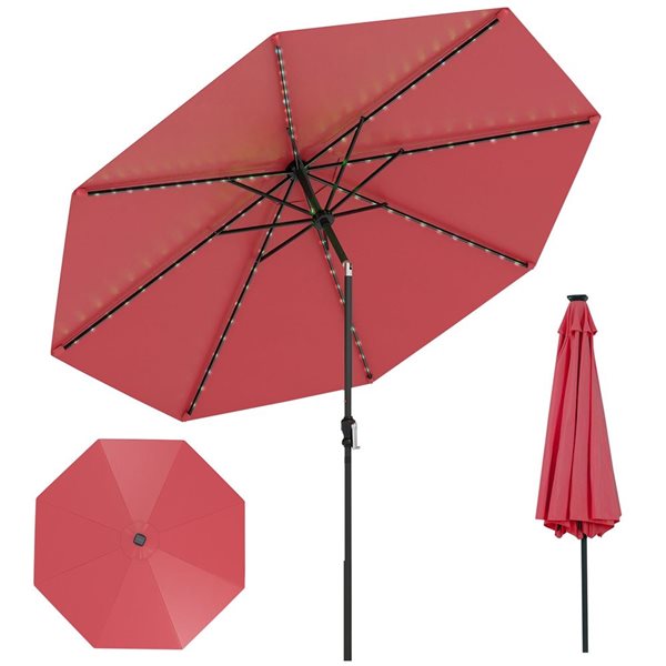 Costway 10-ft Red Solar Patio Umbrella with 96 LED Lights, 35 ...