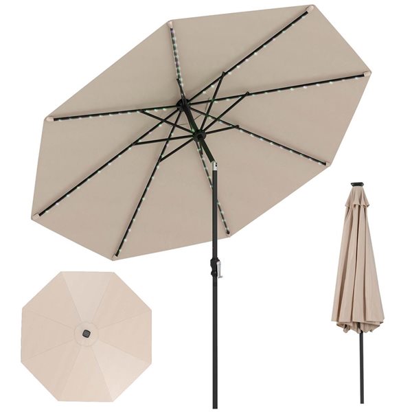 Costway 10-ft Beige Solar Patio Umbrella with 96 LED Lights, 35 ...