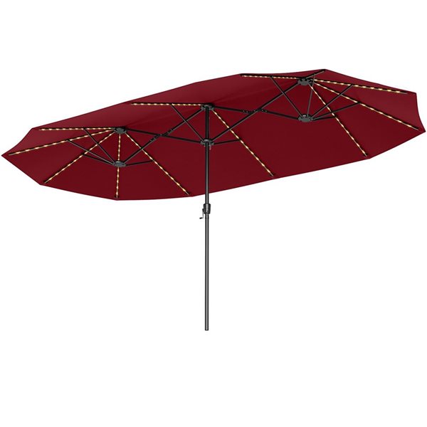 Costway 15.5-ft Red Extra-Large Patio Umbrella with LED Solar Lights ...