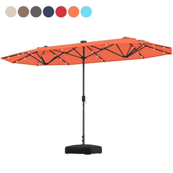 Costway 13-ft Orange Double-Sided Patio Umbrella with Solar Lights ...