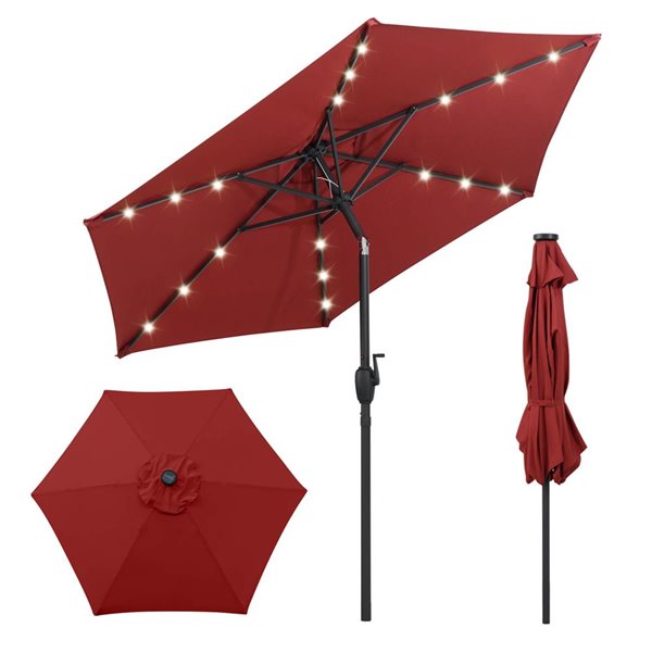 Costway 7.5-ft Red Solar Powered Patio Umbrella HCST07478 | RONA