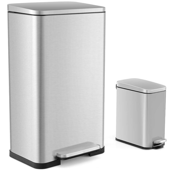 Costway 2-Pack Kitchen Trash Can Combo Set with Step-On Pedal ...