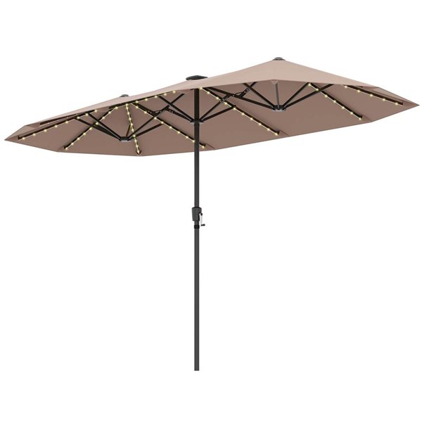 Costway 13-ft Brown Large Patio Umbrella with LED Solar Lights, Crank ...