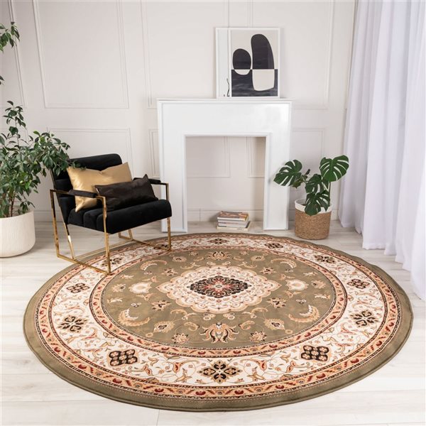 Rug Branch Majestic 8‑ft Round Green Oriental Indoor Traditional Area ...