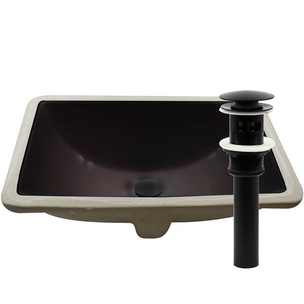 Novatto Rectangular Undermount Black Porcelain Sink w/ Overflow Drain ...