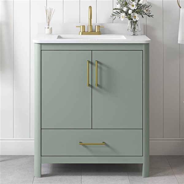 Meuble-lavabo vert sauge Dario 30 po REN Selections avec comptoir en ...