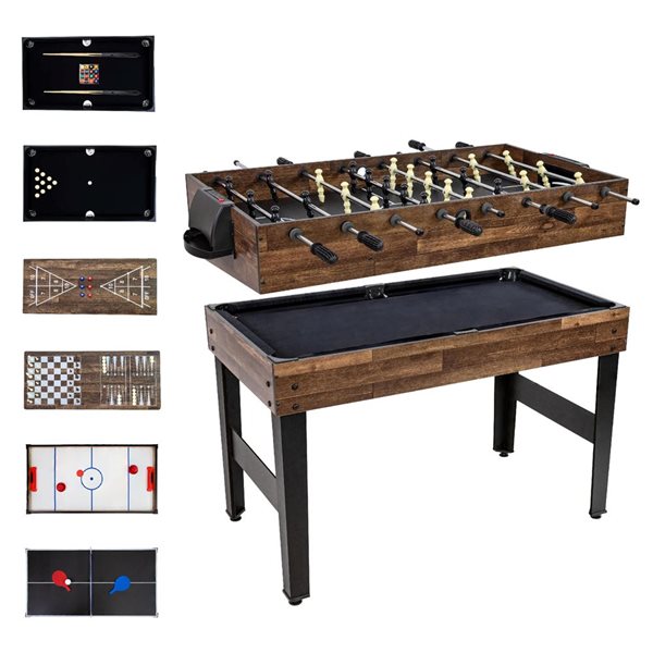 Sunnydaze Decor 49.5‑in Wood Stain 10‑in‑1 Game Table with Billiards ...