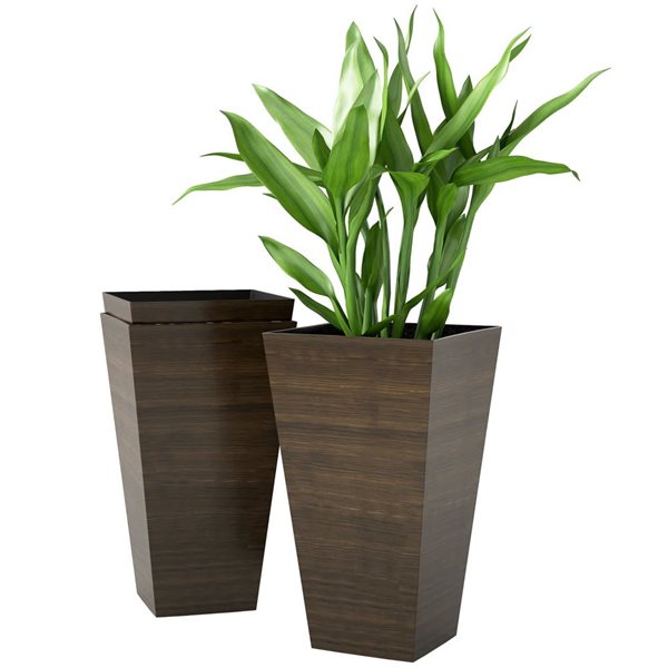 Set of 3 Outsunny Tall Outdoor Planters w/ Drainage Holes - Brown 84H ...